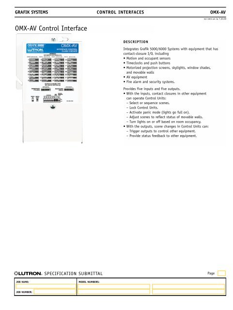 OMX-AV Control Interface - Lutron