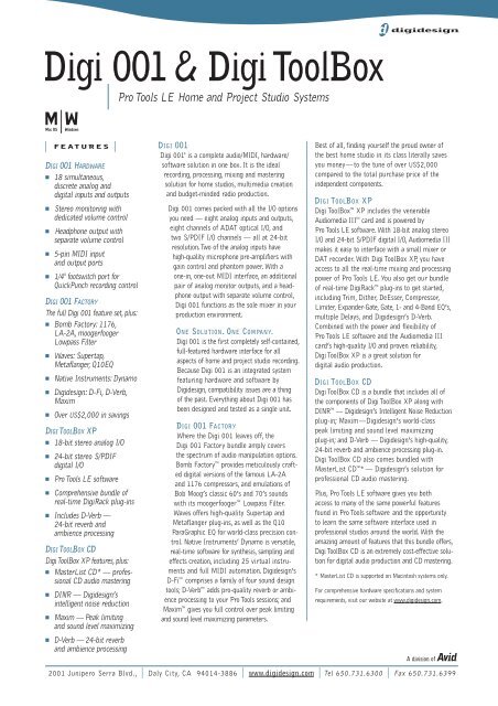 Digi 001 & Digi ToolBox Datasheet - Digidesign Support Archives