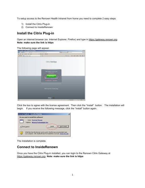 instructions on how to install the Citrix receiver - Renown Health