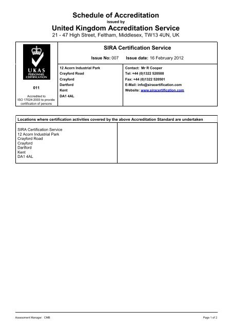 SIRA Certification Service - UKAS