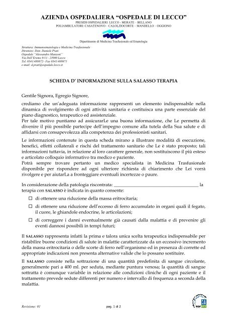 Il salasso terapeutico, informazioni per i pazienti