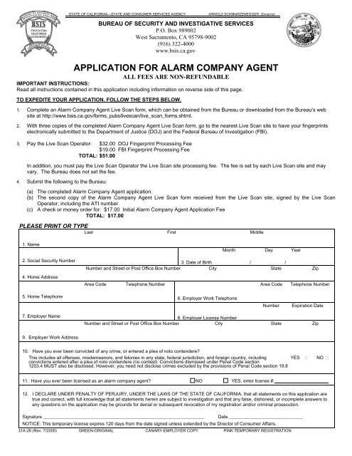 ACE Liscense alarm company agent registration form