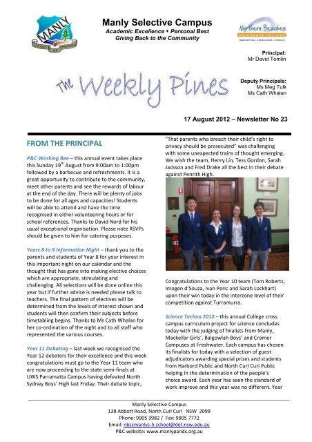 from the principal - Manly Selective Campus