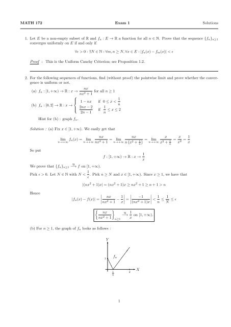 MATH 172 Exam 1 Solutions 2. For the following sequences of ...