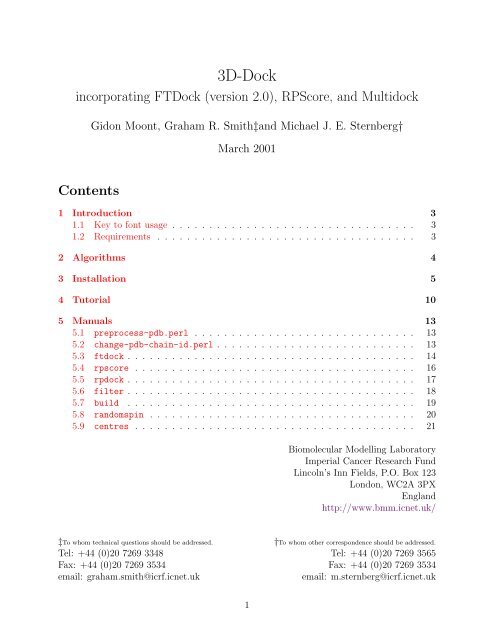 the 3D-Dock Manual (PDF) - Structural Bioinformatics Group