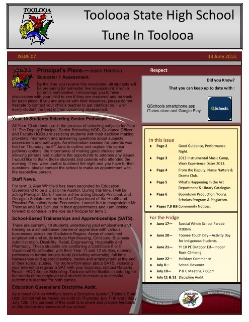 Newsletter 7 - Toolooa State High School - Education Queensland
