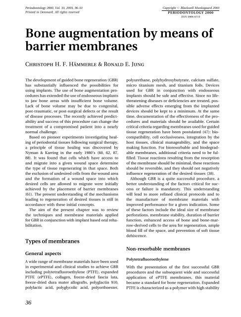 Bone augmentation by means of barrier membranes