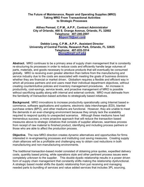 The Future of Maintenance, Repair, and Operating Supplies