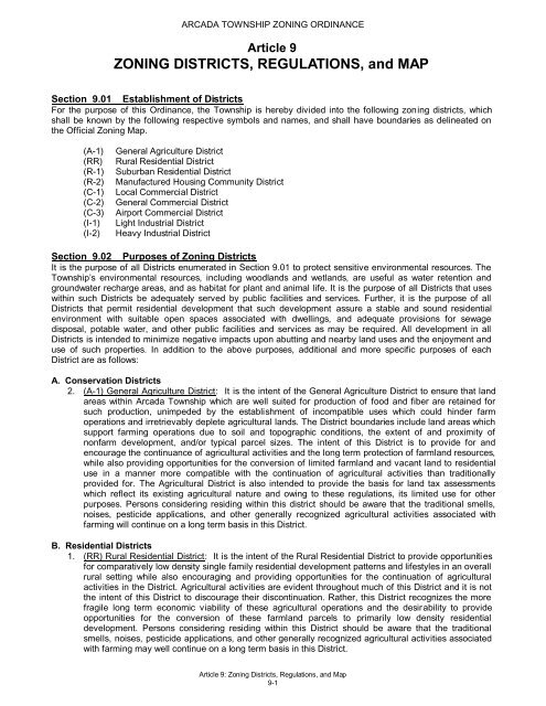 Zoning Districts, Regulations, and Map - Arcada Township, Michigan