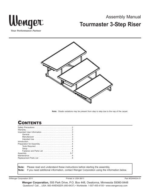 Tourmaster 3-Step Riser Assembly Instructions - Wenger Corporation