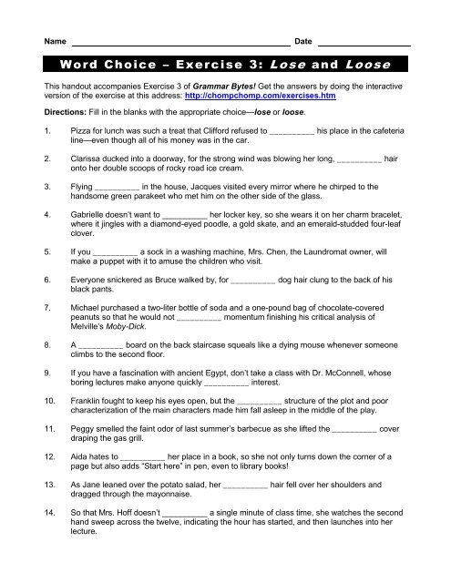 Word Choice â Exercise 3: Lose and Loose - Grammar Bytes!