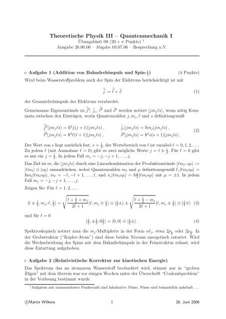 Theoretische Physik III â Quantenmechanik I