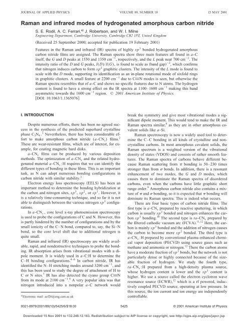 Raman and infrared modes of hydrogenated amorphous carbon ...