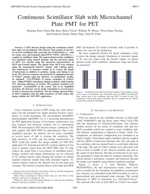 Continuous Scintillator Slab with Microchannel Plate PMT for PET