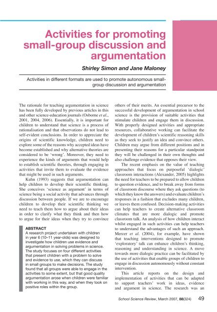 Activities for promoting small-group discussion and argumentation