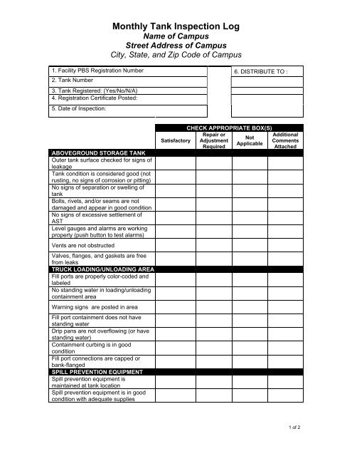Monthly Tank Inspection Log - CUNY