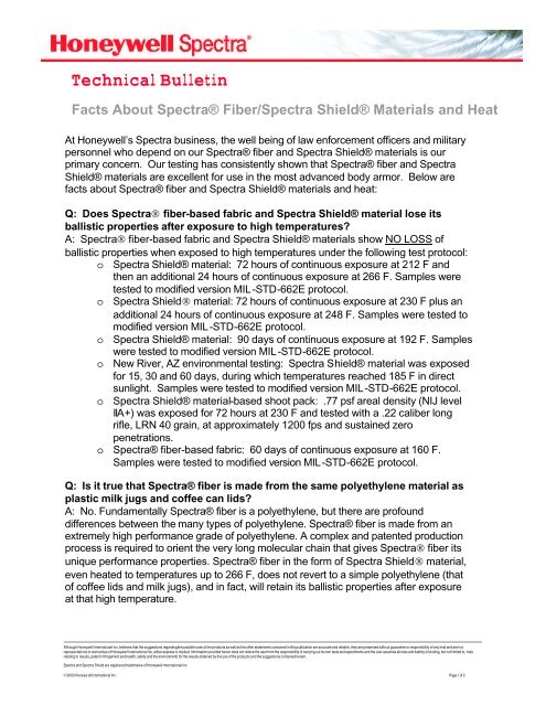 Technical Bulletin - Facts About SpectraÂ® Fiber/Spectra Shield ...