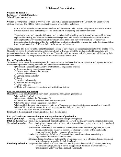 IB Film Syllabus & Course Outline
