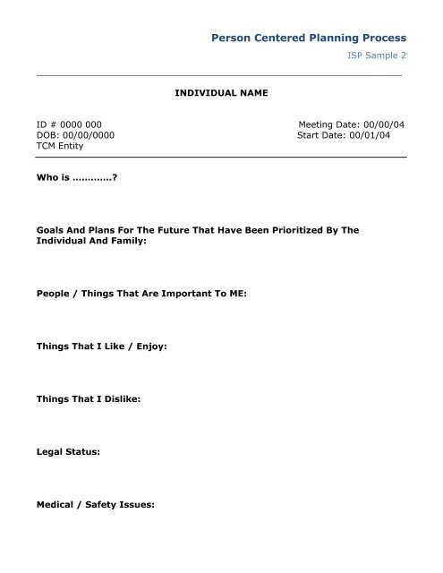 Person Centered Plan Sample