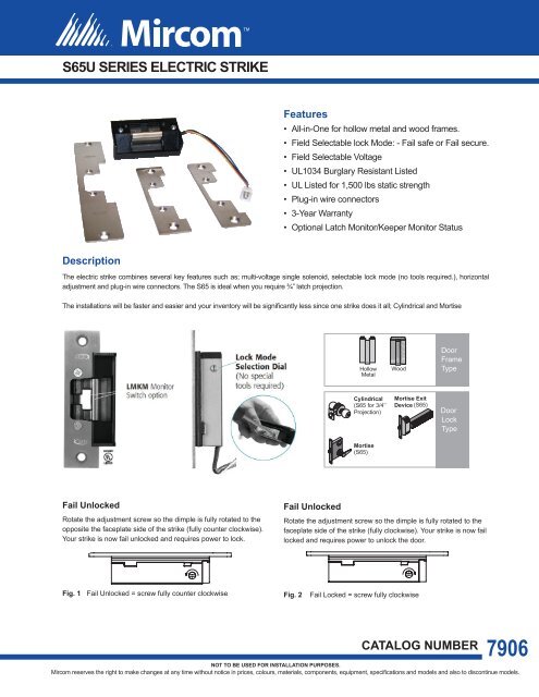 S65U SERIES ELECTRIC STRIKE - Mircom