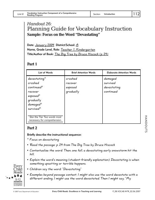 Sample Planning Guide (kindergarten) - AEA 267