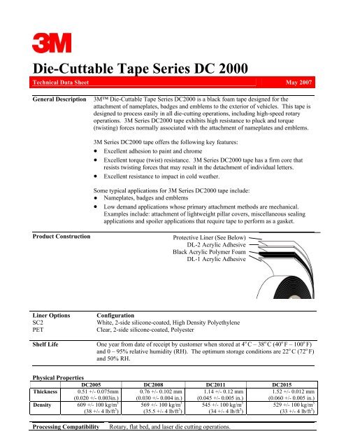 3M™ Die-Cuttable Tape Series DC2000 - Fabrico