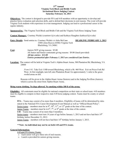B&B Horse Judging Contest Information - Virginia FFA Association