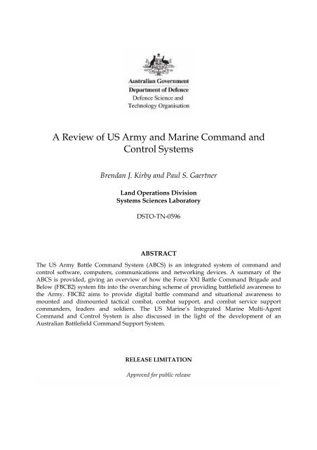 A Review of US Army and Marine Command and Control Systems