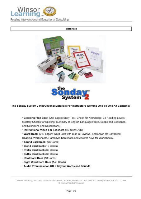 Materials The Sonday System 2 Instructional Materials For ...
