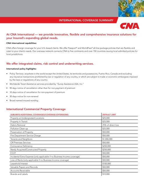 International Coverage Summary Reference Sheet - CNA