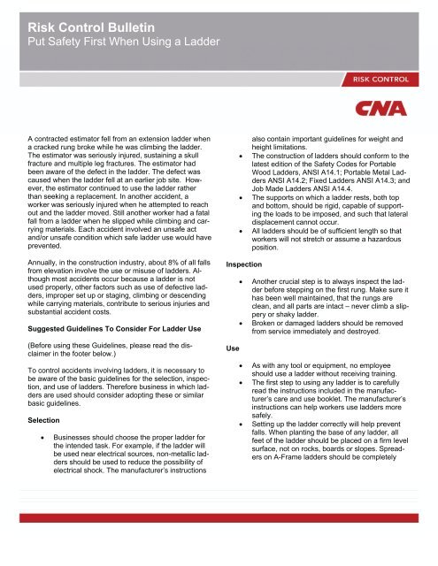 Put Safety First When Using a Ladder - CNA