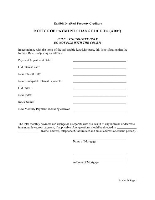 notice of payment change due to (arm)