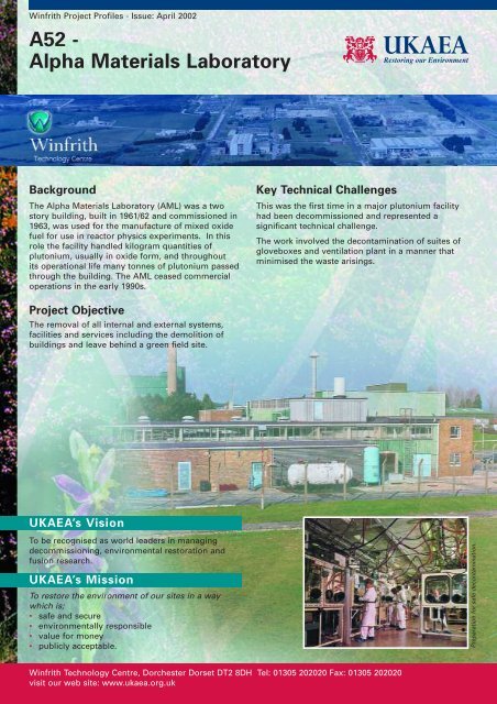 A52 - Alpha Materials Laboratory - Research Sites Restoration Ltd