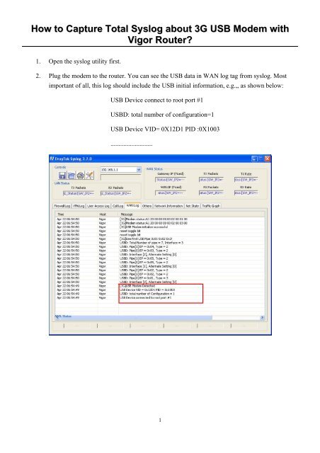 How to Capture Total Syslog about 3G USB Modem with ... - Draytek