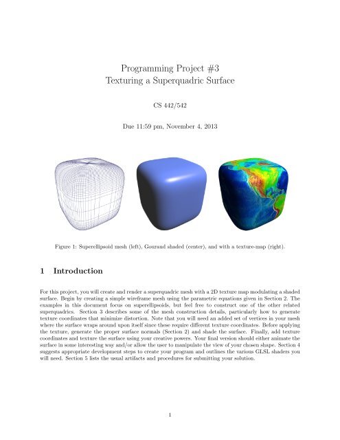 Programming Project #3 Texturing a Superquadric Surface Programming Project #3 Texturing a Superquadric Surface