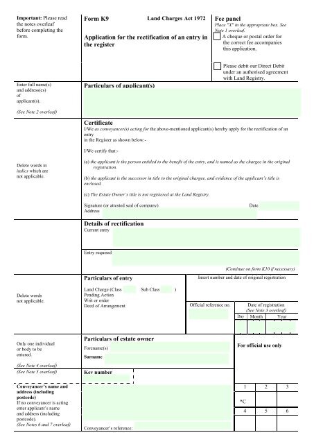 Form K9 - Land Registry