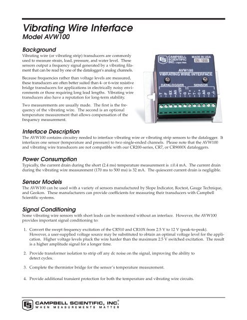 AVW10 Vibrating Wire Interface Brochure - Campbell Scientific