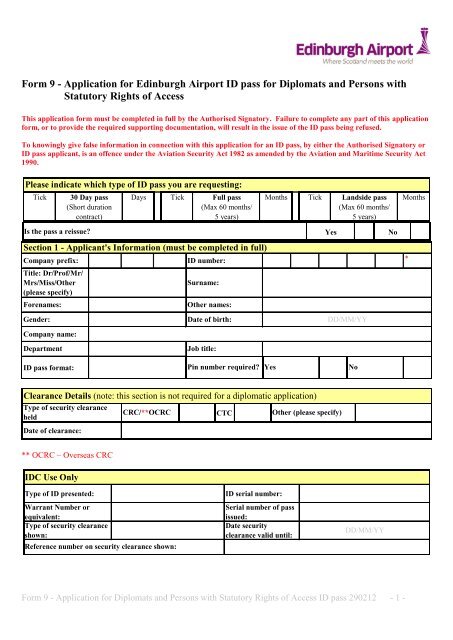 Download Form 9 - Edinburgh Airport