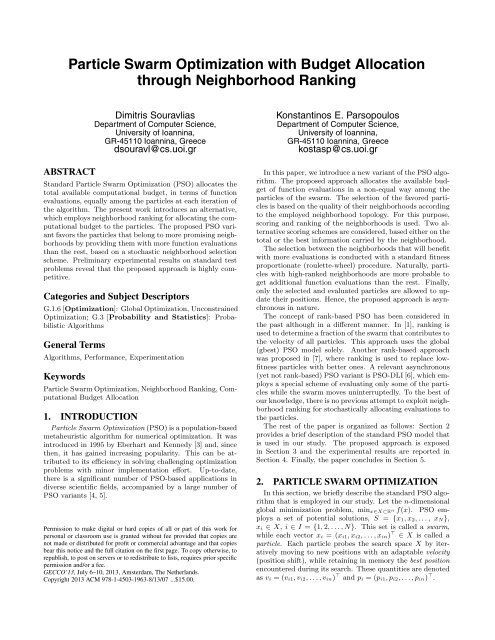 Particle Swarm Optimization with Budget Allocation through ...