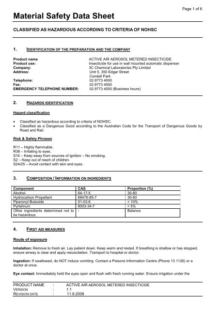 Active Air - MSDS - Globe Australia