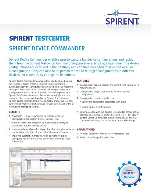 Spirent TestCenter Device Commander Datasheet
