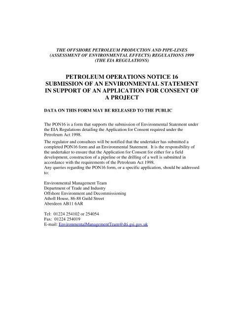 PETROLEUM OPERATIONS NOTICE 16 SUBMISSION OF AN - Shell