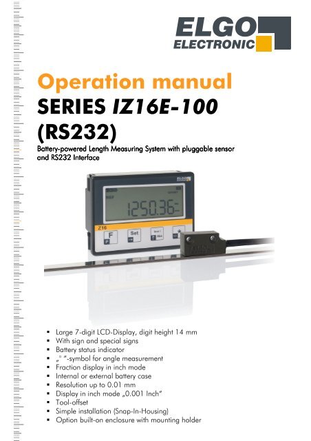 Operation manual SERIES IZ16E-100 (RS232) - ELGO Electric GmbH