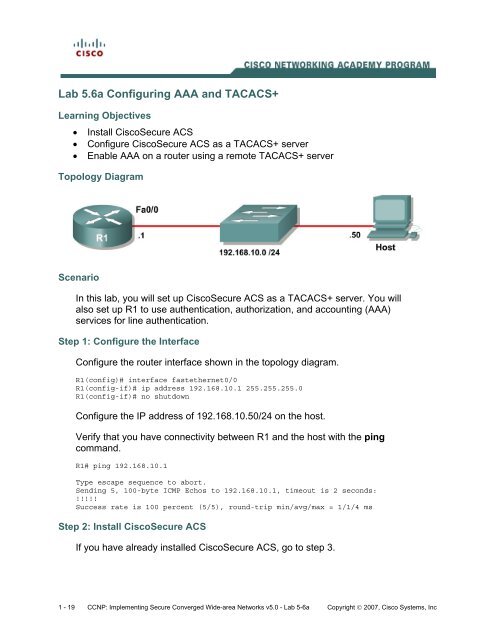 Lab 5.6a Configuring AAA and TACACS+
