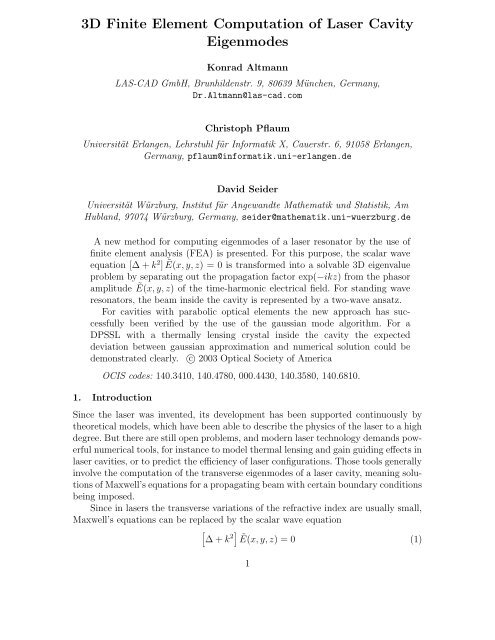 3D Finite Element Computation of Laser Cavity ... - LAS-CAD GmbH