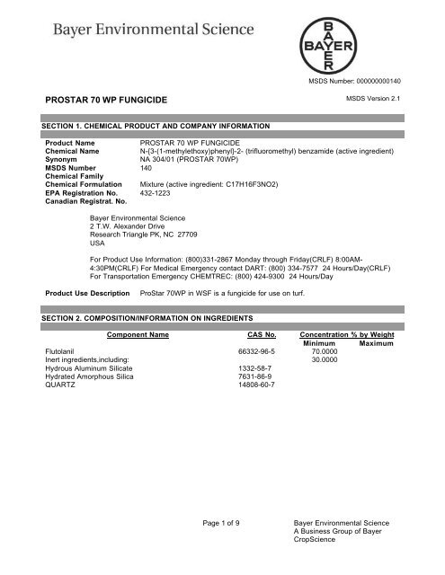 PROSTAR 70 WP FUNGICIDE - Crop Data Management Systems, Inc.