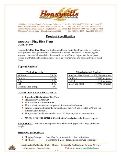 Product Specification :: Fine Rice Flour - TPi