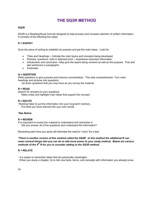 THE SQ3R METHOD