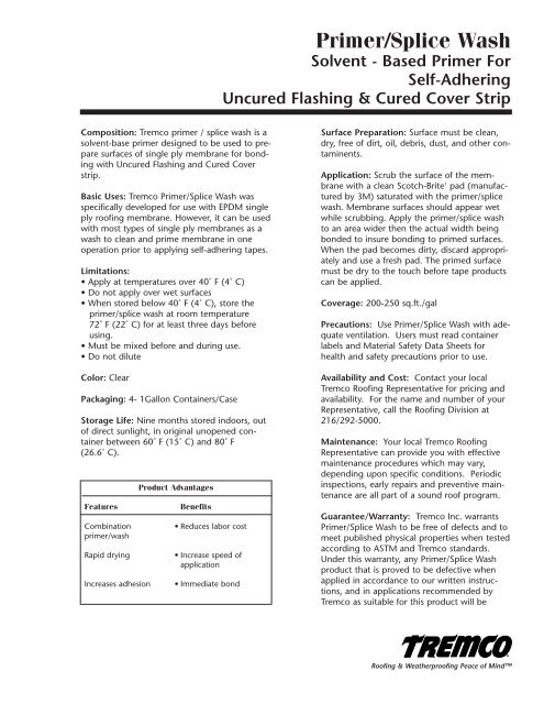 Primer/Splice Wash Specification - Tremco Roofing