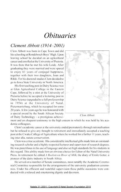 Clement Abbott - Pietermaritzburg Local History